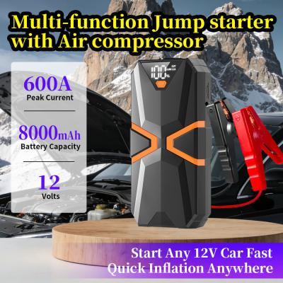China Portable Car Jump Starter with 600A Peak Current 8000mAh Battery and Air Compressor for Gas & Diesel Engines for sale