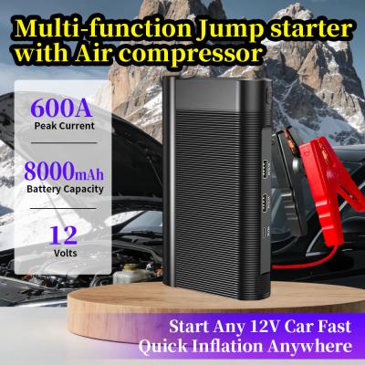 China 600A Peak Current 8000mAh Battery Car Jump Starter with 150 PSI Air Compressor and Power Bank for sale