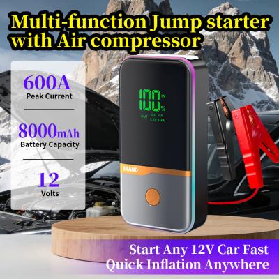 China 600A Peak Current Jump Starter with Built-in Air Compressor and QC 3.0 Fast Charge Portable Power Bank for sale