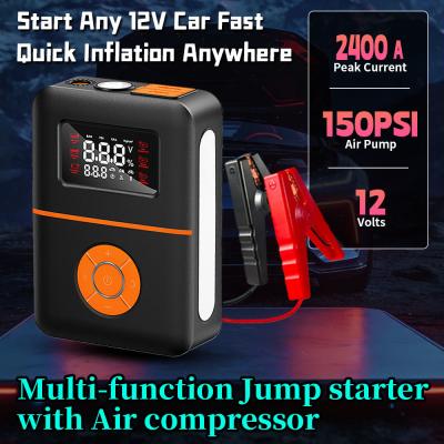 China 2400A Peak Current 150PSI Air Compressor 12000mAh Power Bank Jump Starter with Tyre Inflator for sale