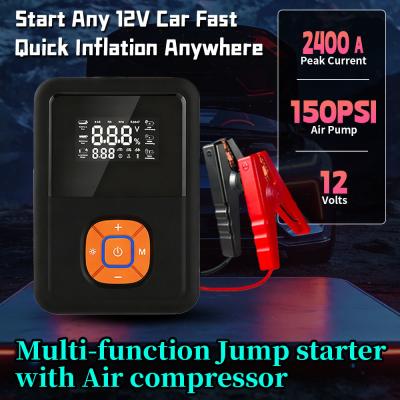 China 2400A Peak Current Jump Starter with 150 PSI Air Compressor and 6-in-1 Multi-Function Portable Power Bank for sale
