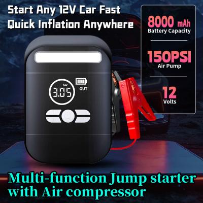 China 8000mAh 12V Jump Starter with 150 PSI Air Compressor and 1000A Peak Current for Car Battery Boosting for sale
