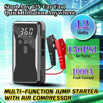 China 1000A Peak 12V Multi-Function Jump Starter with 150PSI Digital Air Compressor for Emergency Vehicle Starting and Tire Inflation for sale