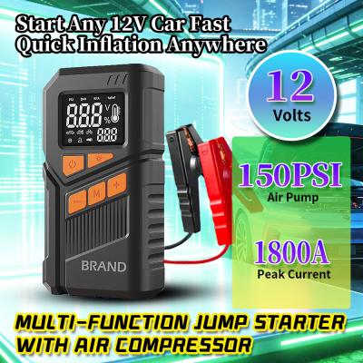 China 6-Function 1800A Peak Current Portable Battery Booster with 150PSI Air Pump for 12V Gas Vehicles for sale