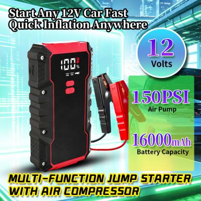 China 8000mAh Multi Functional Jump Starter with 150 PSI Air Compressor and LED Emergency Light for Emergency Vehicle Support for sale