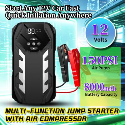China 8000mAh Battery Capacity 12V Output Multi Functional Jump Starter with 150PSI Air Compressor for Emergency Vehicle Charging for sale