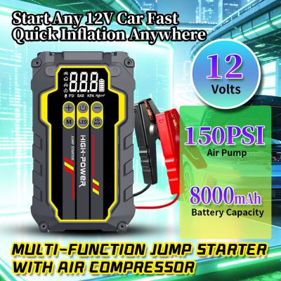 China 8000mAh 12V Multi Functional Jump Starter with Built-In Tire Pump and 600A Peak Current for sale
