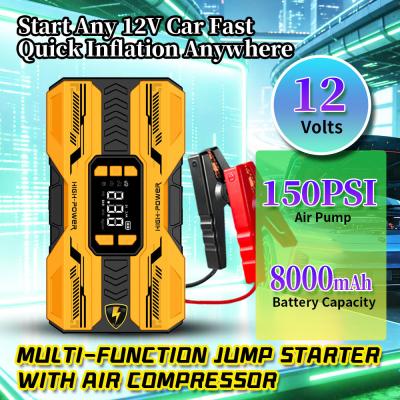 China 8000mAh Multi Functional Jump Starter with 150 PSI Air Compressor and 600A Peak Current for Emergency Vehicle Starting for sale