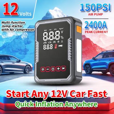 China 2400A Peak Current Multi-Function Jump Starter with 150PSI Air Compressor and 16000mAh Battery for sale