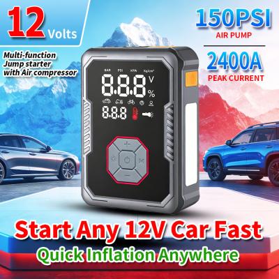 China 2400A Peak Current Multi Functional Jump Starter with 150PSI Digital Air Compressor and 16000mAh Battery Capacity for sale