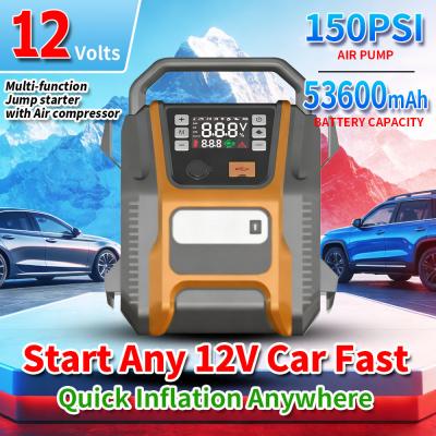 China 53600mAh 6000A Peak Current Multi Functional Jump Starter with Digital Tire Inflator for Heavy-Duty Vehicles for sale