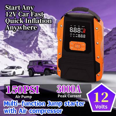 China 3000A Peak Current 12V Car Jump Starter with 150PSI Air Compressor and Digital Display for sale