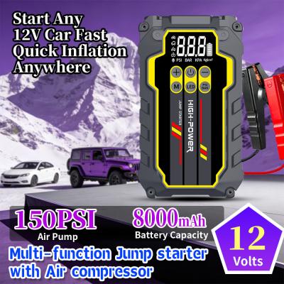 China 600A Peak Current Car Jump Starter with 8000mAh Battery and 150 PSI Tire Inflator for Emergency Power for sale