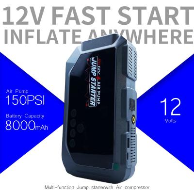 China 12V Multi Functional Jump Starter with 150 PSI Inflator Rechargeable Battery Pack and Digital Display for sale