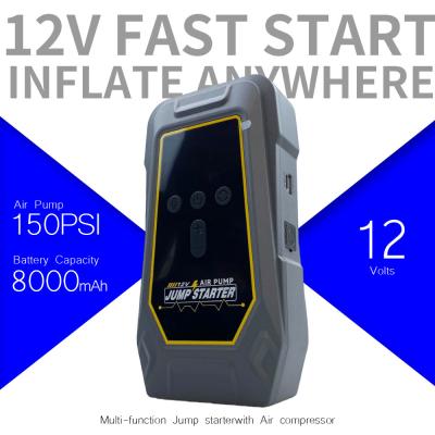 China Compact 1000A Peak Current Jump Starter with 150 PSI Air Compressor and 8000mAh Portable Power Bank for sale