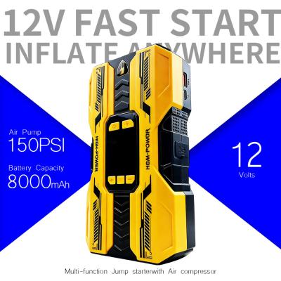 China Portable 600A Peak Current Jump Starter with 8000mAh Battery and 150PSI Air Compressor for sale