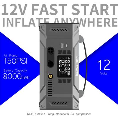China Heavy-Duty 10000mAh Battery Jump Starter with 150 PSI Air Compressor and 1000A Peak Current for sale