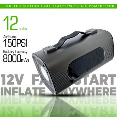 China 12V Multi-Function Jump Starter with 150PSI Air Compressor 8000mAh Battery and 800A Peak Current for sale