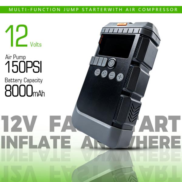 Quality Portable Jump Starter with 1000A Peak Current, 150 PSI Air Compressor and 8000mAh Battery for Cars and Trucks for sale