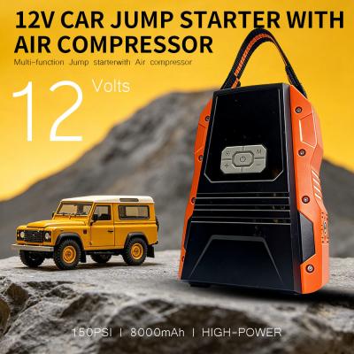 China Heavy Duty 12V Multi Functional Jump Starter with 150 PSI Air Compressor and High Capacity Power Bank for sale