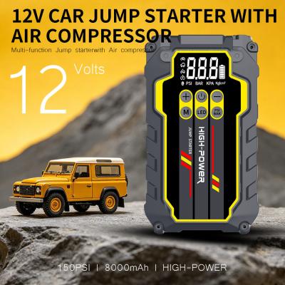 China 12V Multi Functional Jump Starter with 150 PSI Air Compressor 600A Peak Current and 8000mAh Battery for sale
