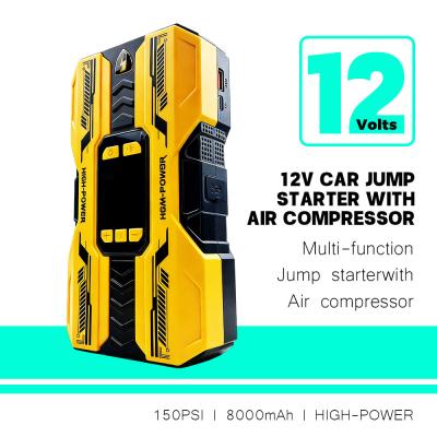 China 12V 600A Peak Current Jump Starter with 8000mAh Battery and 150PSI Air Compressor Portable Power Booster for sale