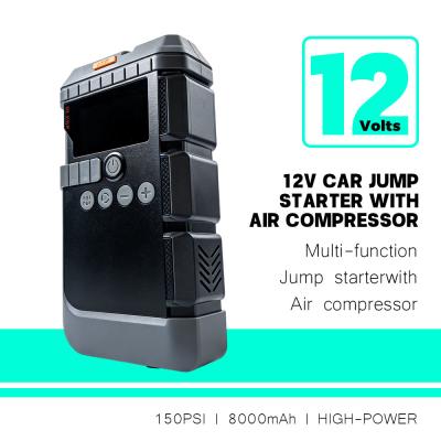 China Pro 12V Smart Jump Starter with 1000A Peak Current 8000mAh Battery and 150PSI Air Compressor Portable Power Booster for sale
