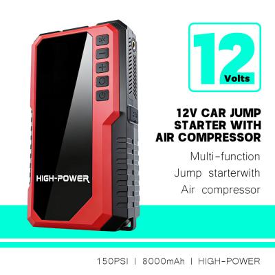 China Slim 12V Jump Starter with 600A Peak Current Built-in Air Compressor and 6400mAh Battery for sale