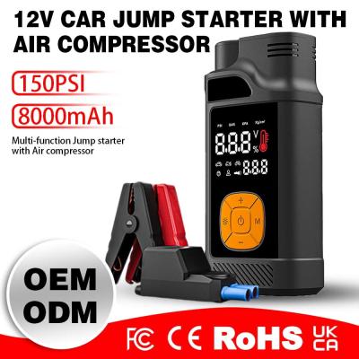 China 8000mAh Battery Car Jump Starter with 150 PSI Tire Inflator and Multi-Function Emergency Tool for sale