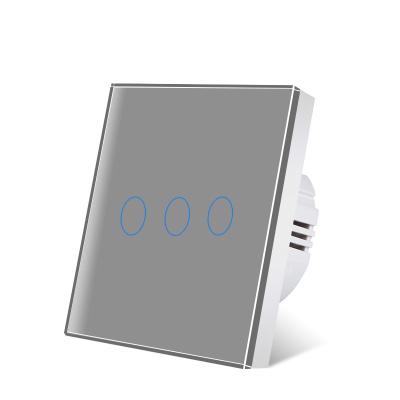 Cina 86Tipo UE standard grigio touch light Switch di parete pannello di vetro temperato touch switch con indicatore a led in vendita