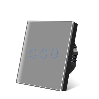 Cina 86Tipo UE standard grigio touch light Switch di parete pannello di vetro temperato touch switch con indicatore a led in vendita