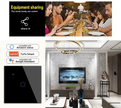 Cina Tuya App Smart Wi-Fi Switch Tipo 86 Pannello di vetro temperato nero 1Gang Supporto Google Assistant Amazon Alexa Voice in vendita