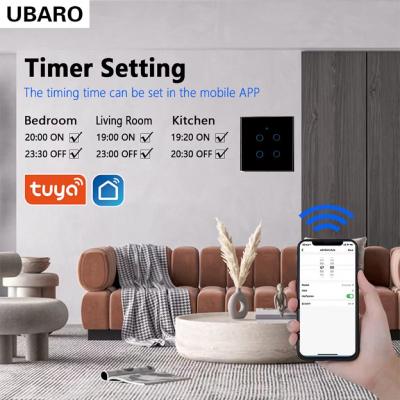 China 4Gang WiFi Smart Switch Type 86 Eu Standard Black Tempered Glass Panel Work With Yandex Alice Voice Timing App Control for sale