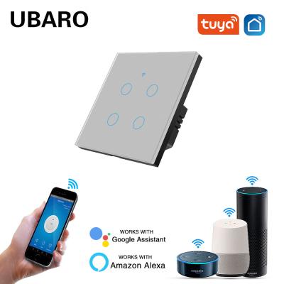 China Wall Concealed Tuya Smart Home Wi Fi Switch with Grey Tempered Glass Panel 4 Gang Support Google Assistant Alexa Voice for sale