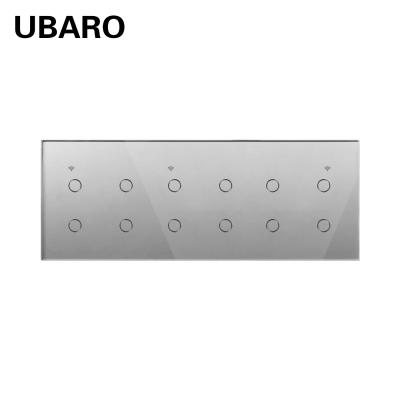 China 228*86mm Eu Standard 10A Tuya Smart Switch 12 Gangs Tempered Glass Panel Light Switch App Manual Control for sale