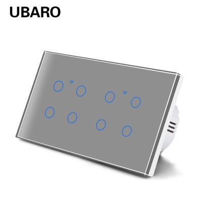 China 146 Type 8gang Tempered Glass Panel Tuya Smart WIFI Switch CE Wireless Light And Switch 50-60Hz Google Assistant Alexa for sale