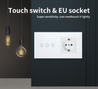 China Touch Switch Socket 3 Gang Wall Mounted with LED Indicator On blue Off red for sale