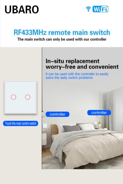 Quality 2 Button Wifi Button Switch Plastic Shell 433mhz Button Tempered Glass Panel for sale