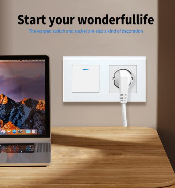 Geraffineerd glaspaneel Vintage stopcontacten en schakelaars Home Push Switch Socket Combo