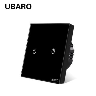 Cina UABRO EU/UK Standard 2Gang Lampada da parete Interruttore tattile Pannello in vetro di lusso Indicatore LED 220V 10A 5-300W/Gang in vendita