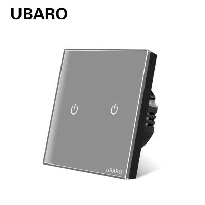 Cina UABRO EU/UK Standard 2Gang Lampada da parete Interruttore tattile Pannello in vetro di lusso Indicatore LED 220V 10A 5-300W/Gang in vendita