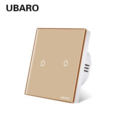 Cina UABRO EU/UK Standard 2Gang Lampada da parete Interruttore tattile Pannello in vetro di lusso Indicatore LED 220V 10A 5-300W/Gang in vendita