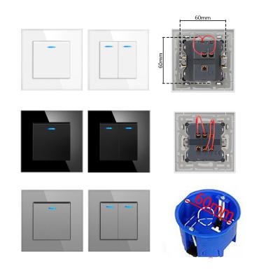 China 86 Types R Series Modern Black Wall Light Switch Push Control Tempered Glass Panel Compatible With UK/EU/FR for sale