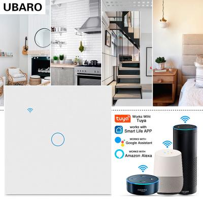 Cina Tuya App Smart Wi-Fi Switch Tipo 86 Pannello di vetro temperato nero 1Gang Supporto Google Assistant Amazon Alexa Voice in vendita