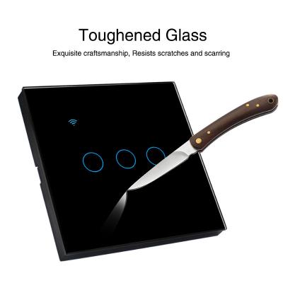 China 4Gang WiFi Smart Switch Type 86 Eu Standard Black Tempered Glass Panel Work With Yandex Alice Voice Timing App Control for sale