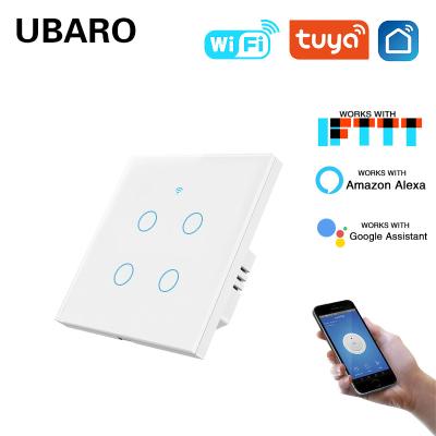 China 4Gang WiFi Smart Switch Type 86 Eu Standard Black Tempered Glass Panel Work With Yandex Alice Voice Timing App Control for sale