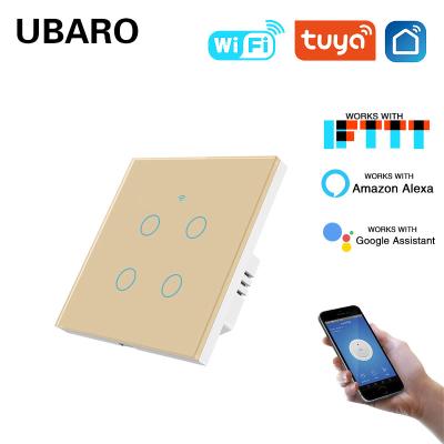 China 4Gang WiFi Smart Switch Type 86 Eu Standard Black Tempered Glass Panel Work With Yandex Alice Voice Timing App Control for sale