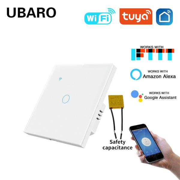 1 Gang Need Capacitor Tuya WIFI Smart Lichtschalter mit gehärteter Glasscheibe und sprachaktivierter Fernbedienung