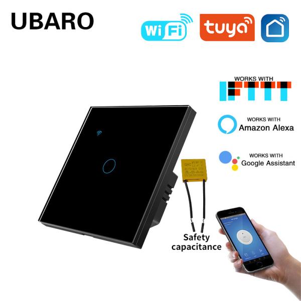 1 Gang Need Capacitor Tuya WIFI Smart Lichtschalter mit gehärteter Glasscheibe und sprachaktivierter Fernbedienung