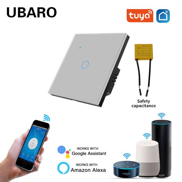 1 Gang Need Capacitor Tuya WIFI Smart Lichtschalter mit gehärteter Glasscheibe und sprachaktivierter Fernbedienung